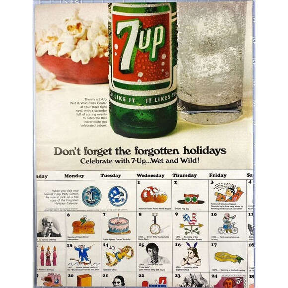 7 UP | Art | 7up Dont Forget The Forgotten Holidays Celebrate With 7up Vtg Print Ad 967 | Poshmark